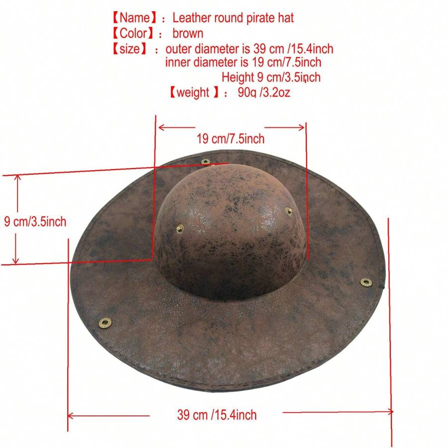 Synthetic Leather Pirate Hat, Brown Vintage Colonial Triangle Hat Style ...