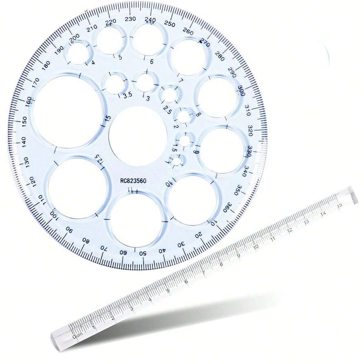 1 Pcs Round Hollow Ruler With 1 Pcs Transparent Triangle Ruler For ...