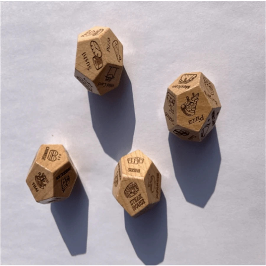 12-Sided Wooden Dice Laser Engraved With Food And Creative Graphics For ...