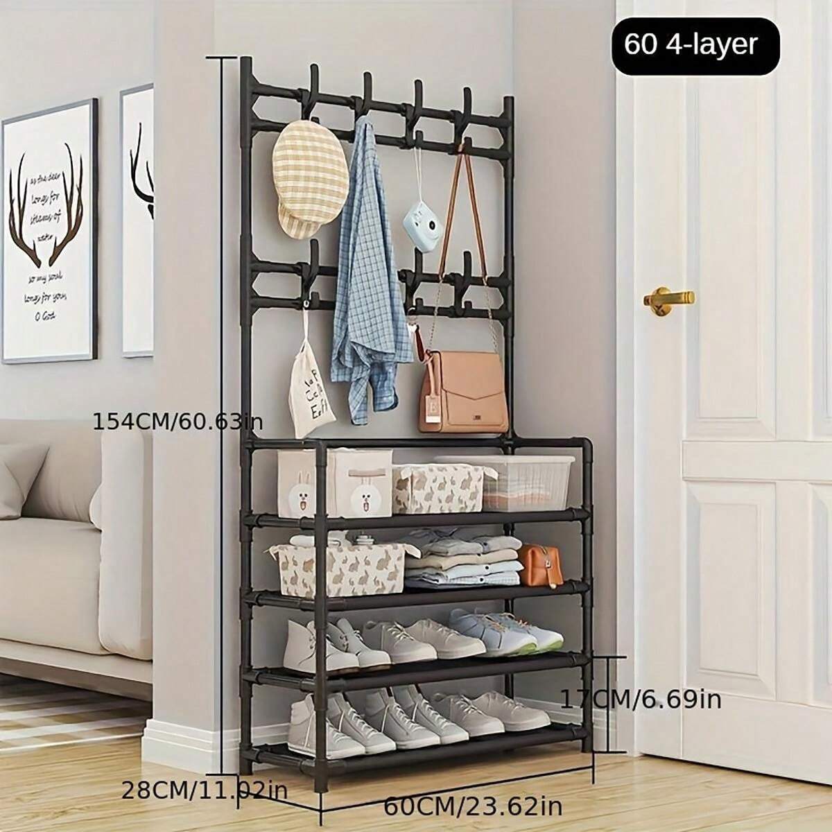 1pc-Space-Saving Hall Tree With Coat Hooks & Shoe Shelf ...