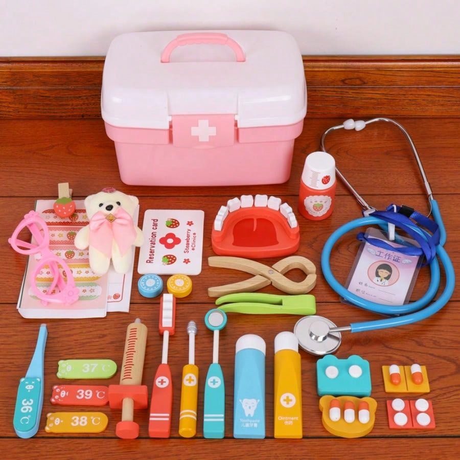 Wooden Simulation Medical Kit Toy Set, Imitating Doctor Role Play Toy ...
