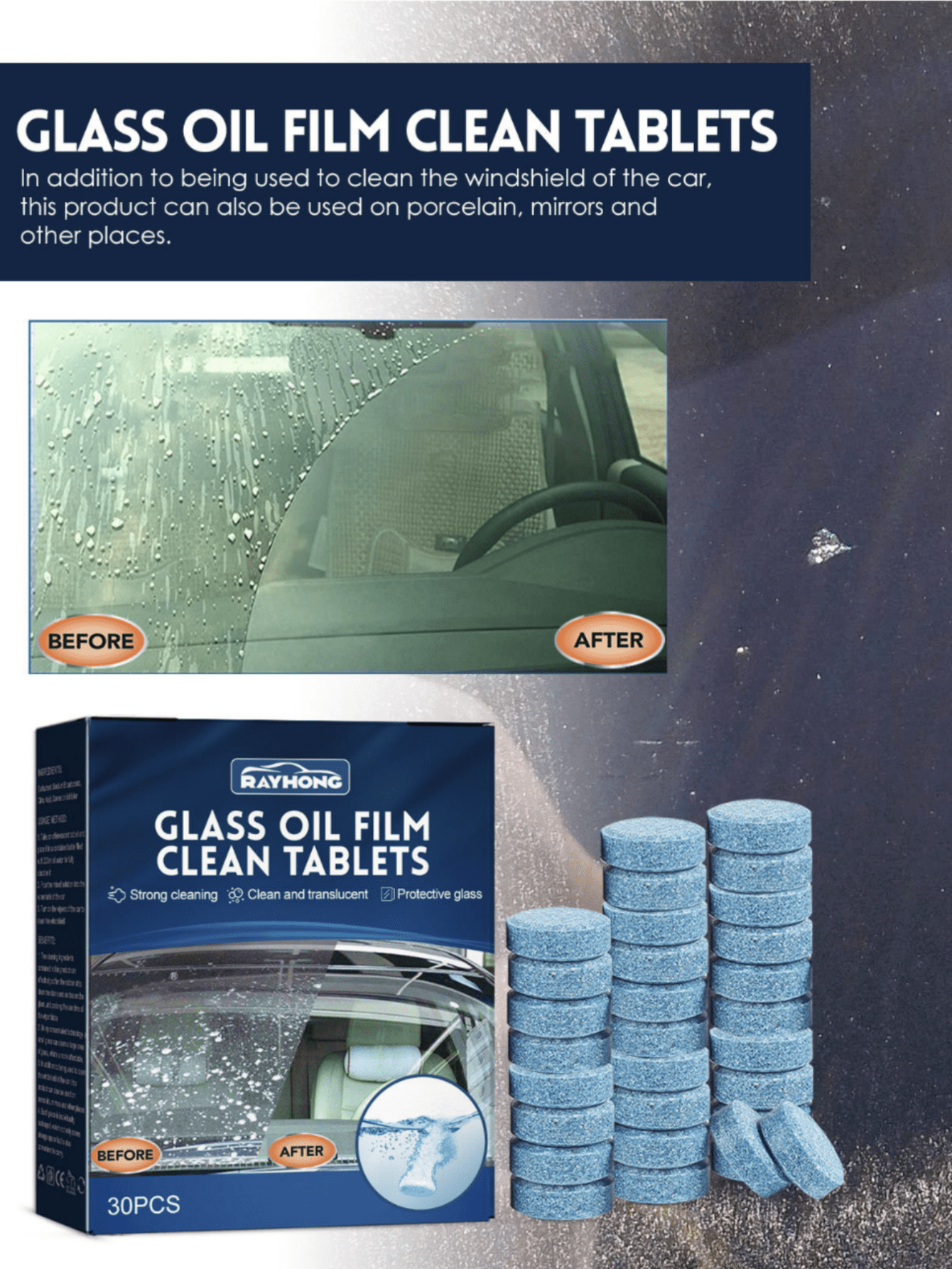 Rayhong Car Windshield Cleaning Effervescent Tablets, Removes Oil ...