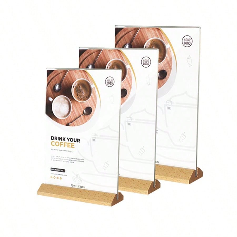 1pc Acrylic Table Card Display Stand With Wooden Base (A4), Multiple ...