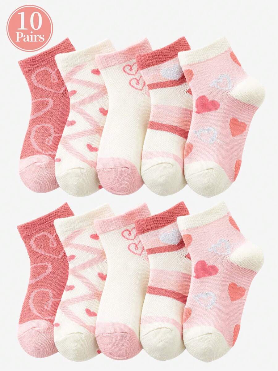 10 Pairs/Pack Pink Heart Shaped Socks | SHEIN UK