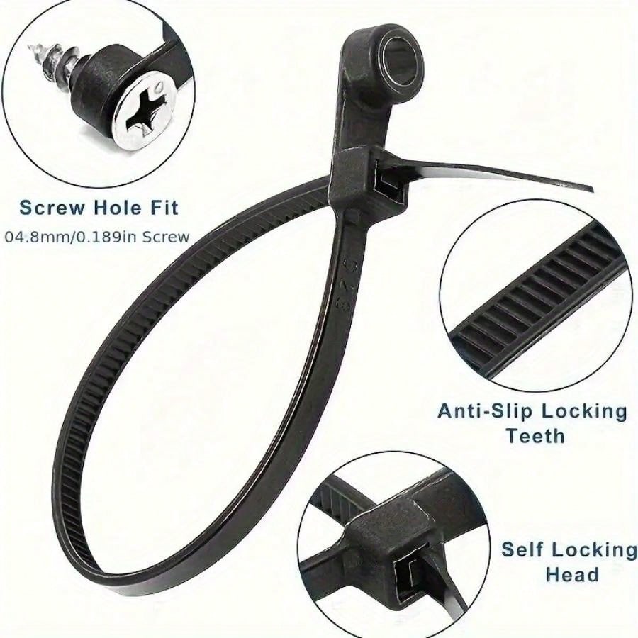 100pcs Zip Ties With Screw Hole Electrical Cable Ties Straps, Mount Head Plastic Ties ...