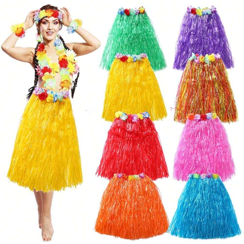 1pc 40cm60cm Hawaiian Hula Skirtadult Plastic Hawaiian Grass Skirt Garland Suitable For Luau