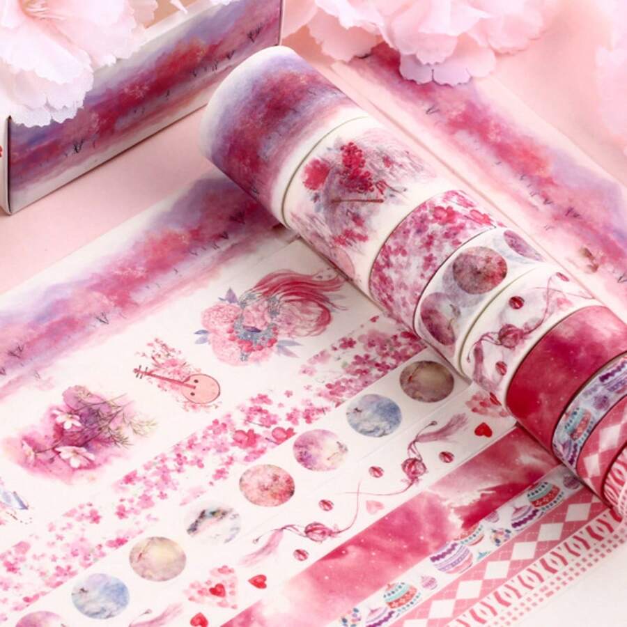 10 Rolls/Box, And Paper Tape Set With Pink Mist Sea Cherry Blossom ...