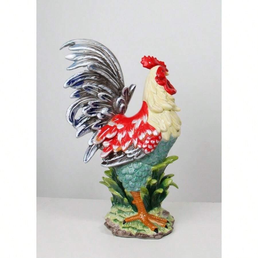 Ceramic Large Rooster Statue In Red And Navy Home Decor Kitchen Decor ...