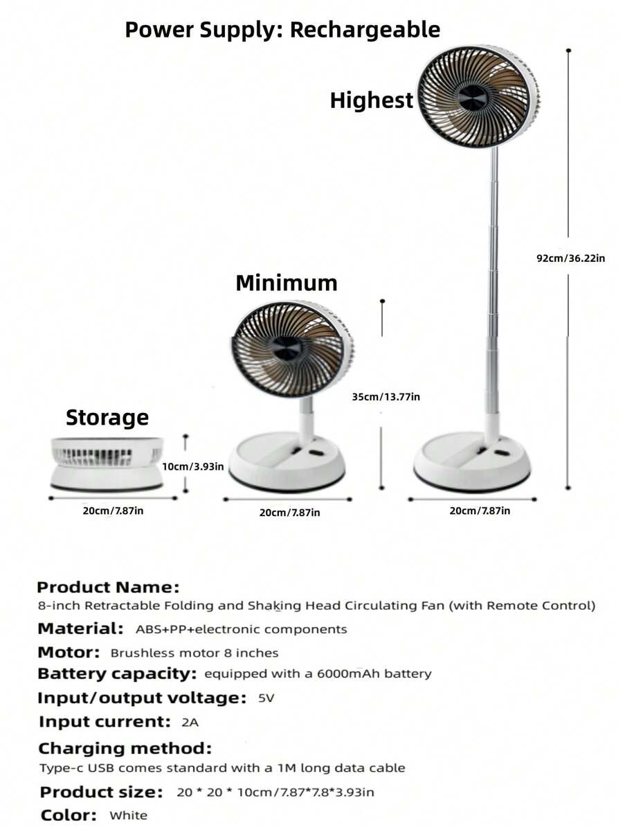 1 Unit, Foldable And Retractable Electric Fan, Charging USB, Shaking ...