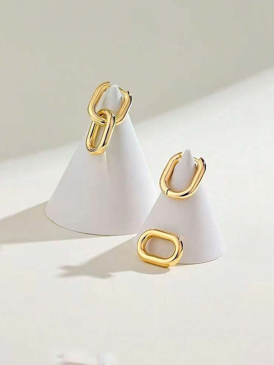 1pair Fashionable Geometric Ellipse Brass Ear Clasp With Detachable ...