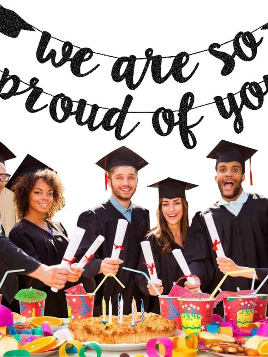 1pc 2024 Graduation Banners Party Decorations, Black Glitter We Are So ...