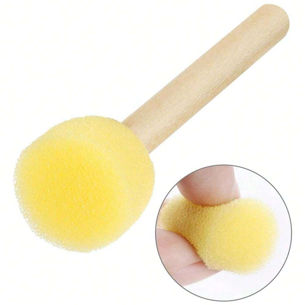 40pcs Round Sponge Paint Brushes With Wooden Handles For Kids Diy ...