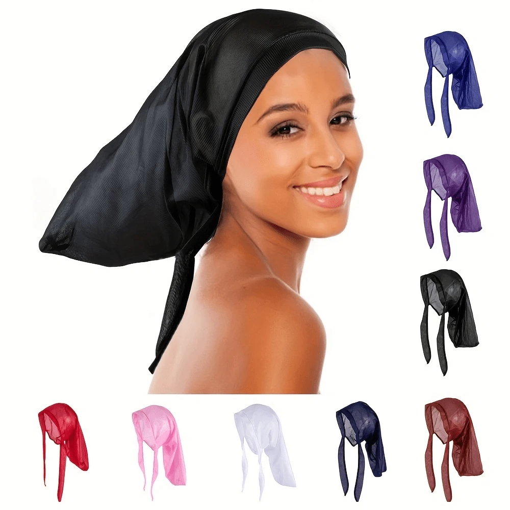 1PC Women's Solid Color Satin Braid Bonnet Hat Night Sleep Cap Silk ...