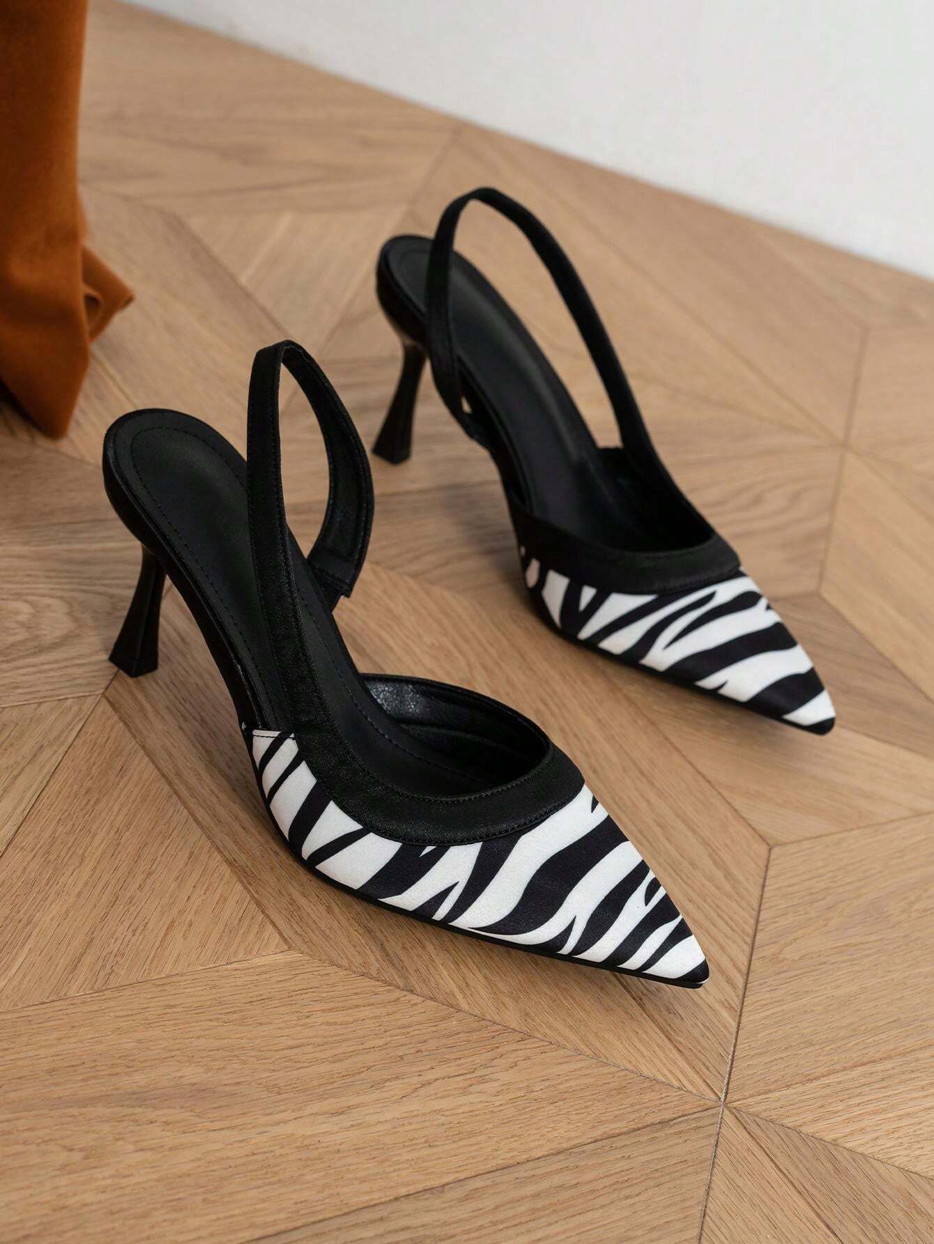 Women's High Heel Pointed Toe Stiletto Sandals With Zebra Print And ...