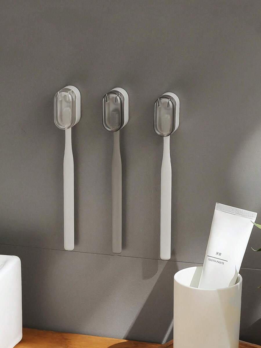 1pc Wall-Mounted Dust-Proof Toothbrush Holder Shelf Without Punching ...