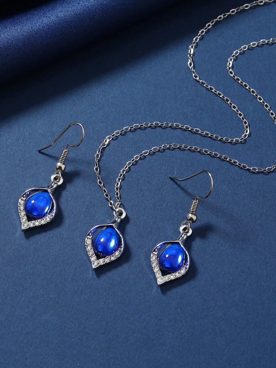 2pcs/Set Teardrop & Peach & Heart Shaped Diamond Studded Necklace And ...