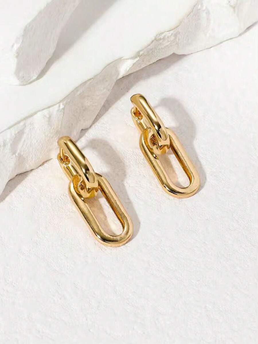 1pair Fashionable Geometric Ellipse Brass Ear Clasp With Detachable ...