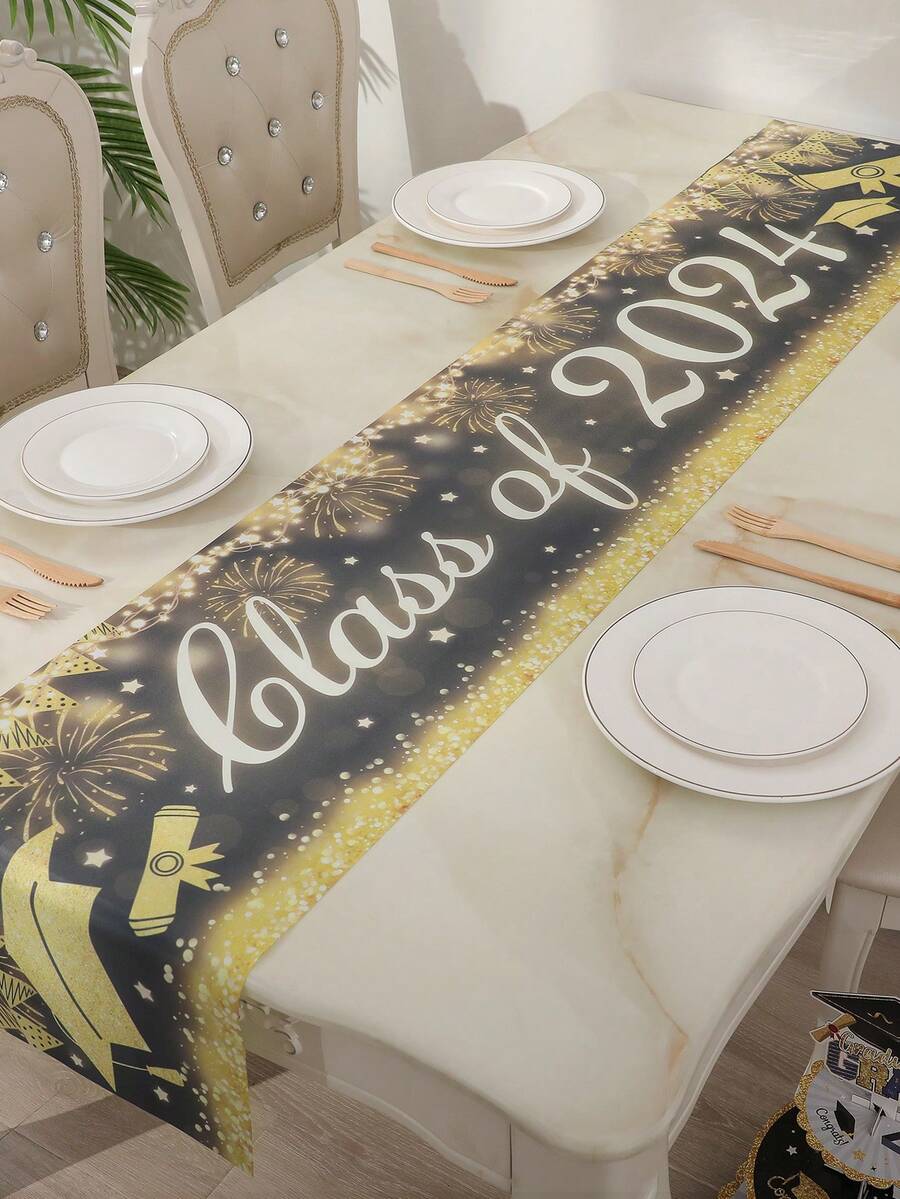 Graduation Season Class Of 2024 Black & Gold Desk Flag Party Decoration ...