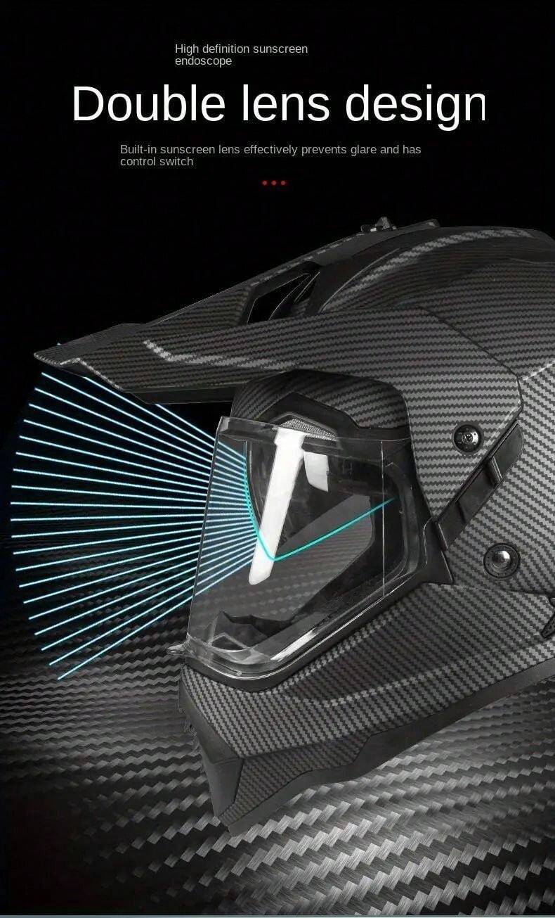 VGV Carbon Fiber Patterned Motorcycle Off-Road Rally Helmet For Men And Women Motorcycle Retro ...