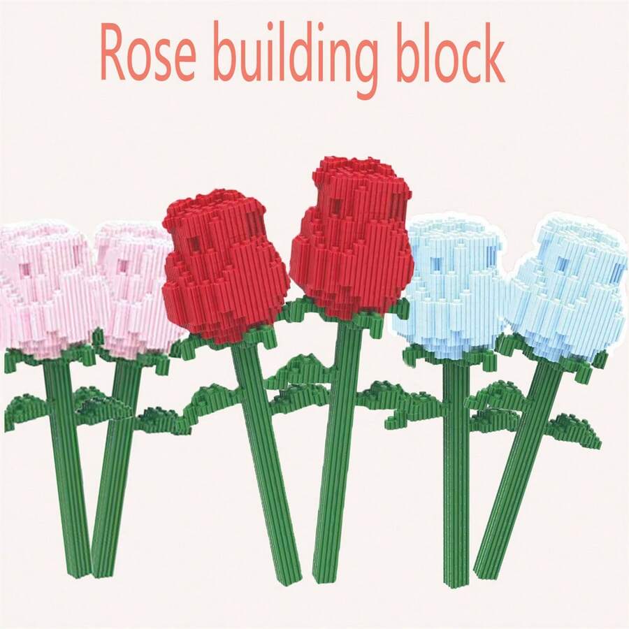 Diy Building Blocks Rose Flower, Adult Assembling Blocks Toy, Rose ...