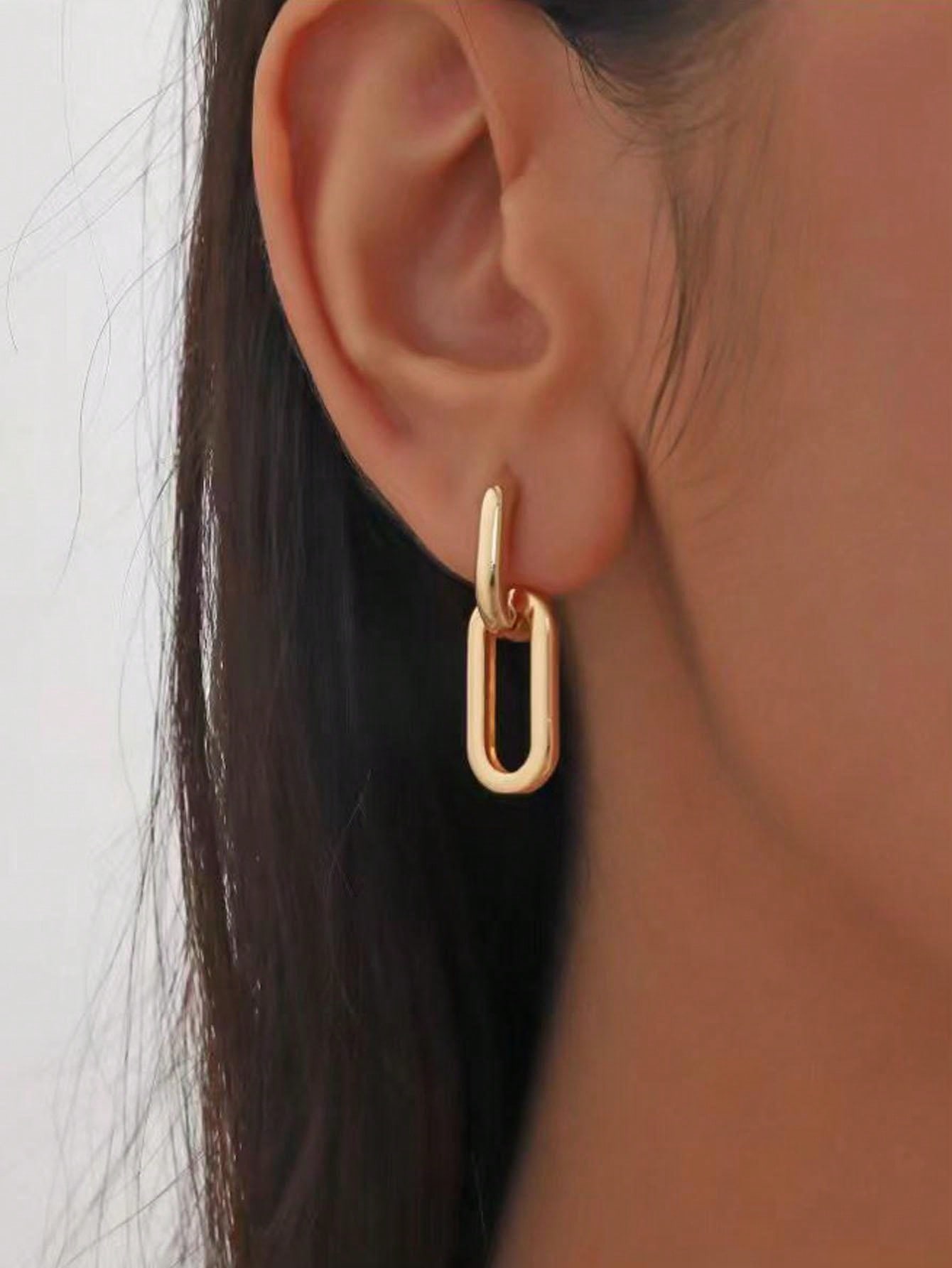 1pair Fashionable Geometric Ellipse Brass Ear Clasp With Detachable ...