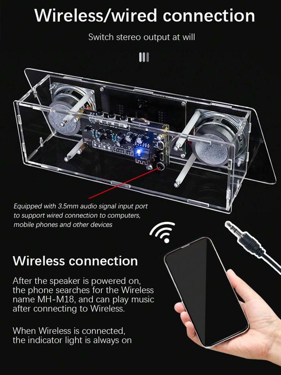 1pc Bemines Hu-049 Clear Body Diy Speaker Kit With Led Music Spectrum ...