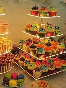 1pc, 4 Tier Acrylic Cupcake Stand, Transparent Dessert Stand With Base ...