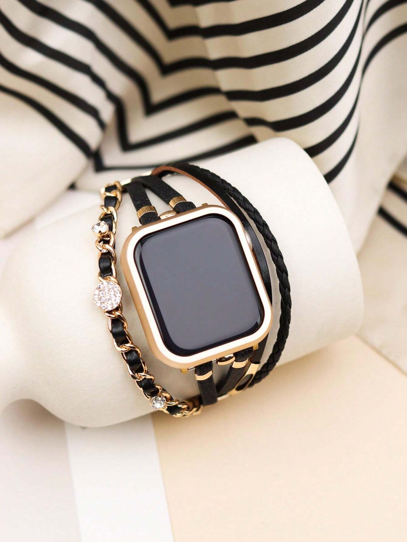 1pc Dames Gepersonaliseerde Metaal & Leer Gevlochten Armband ...