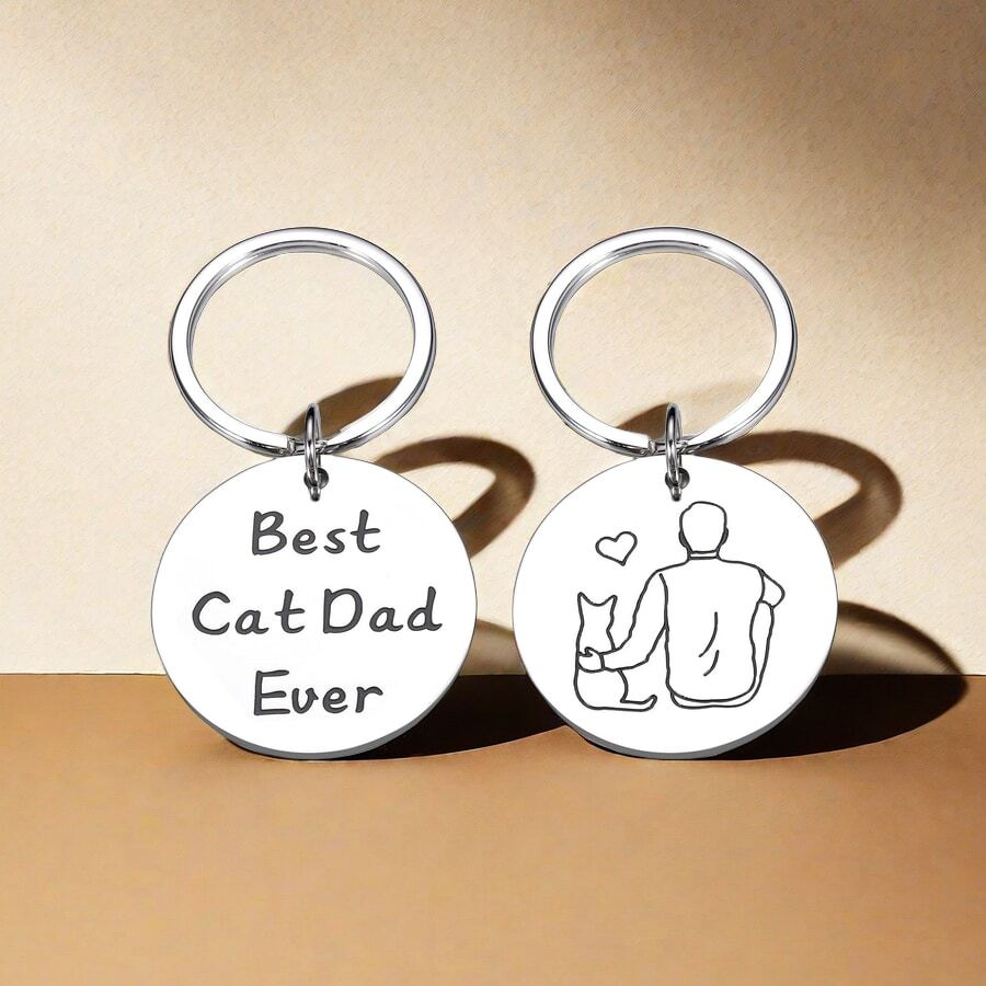 1pc Personalized Stainless Steel Laser Engraved Cat Design Keychain ...