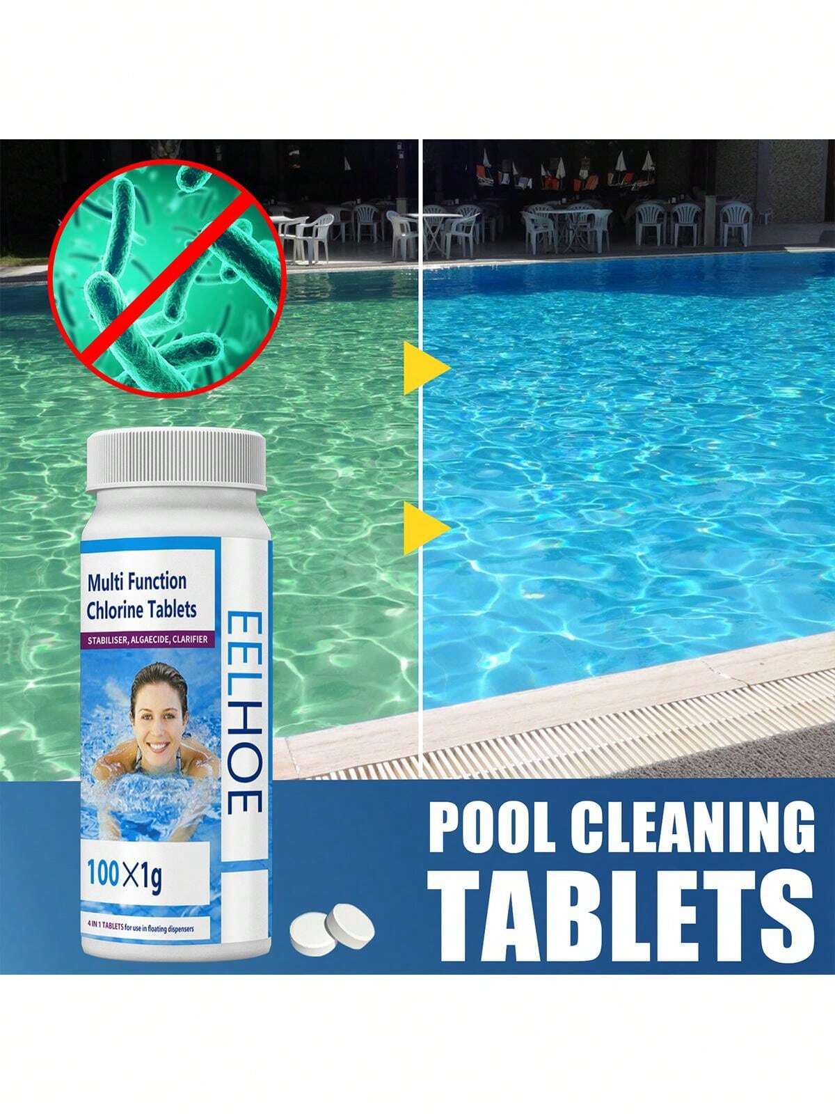 1pc 100g Swimming Pool Effervescent Chlorine Tablets For Water Quality ...