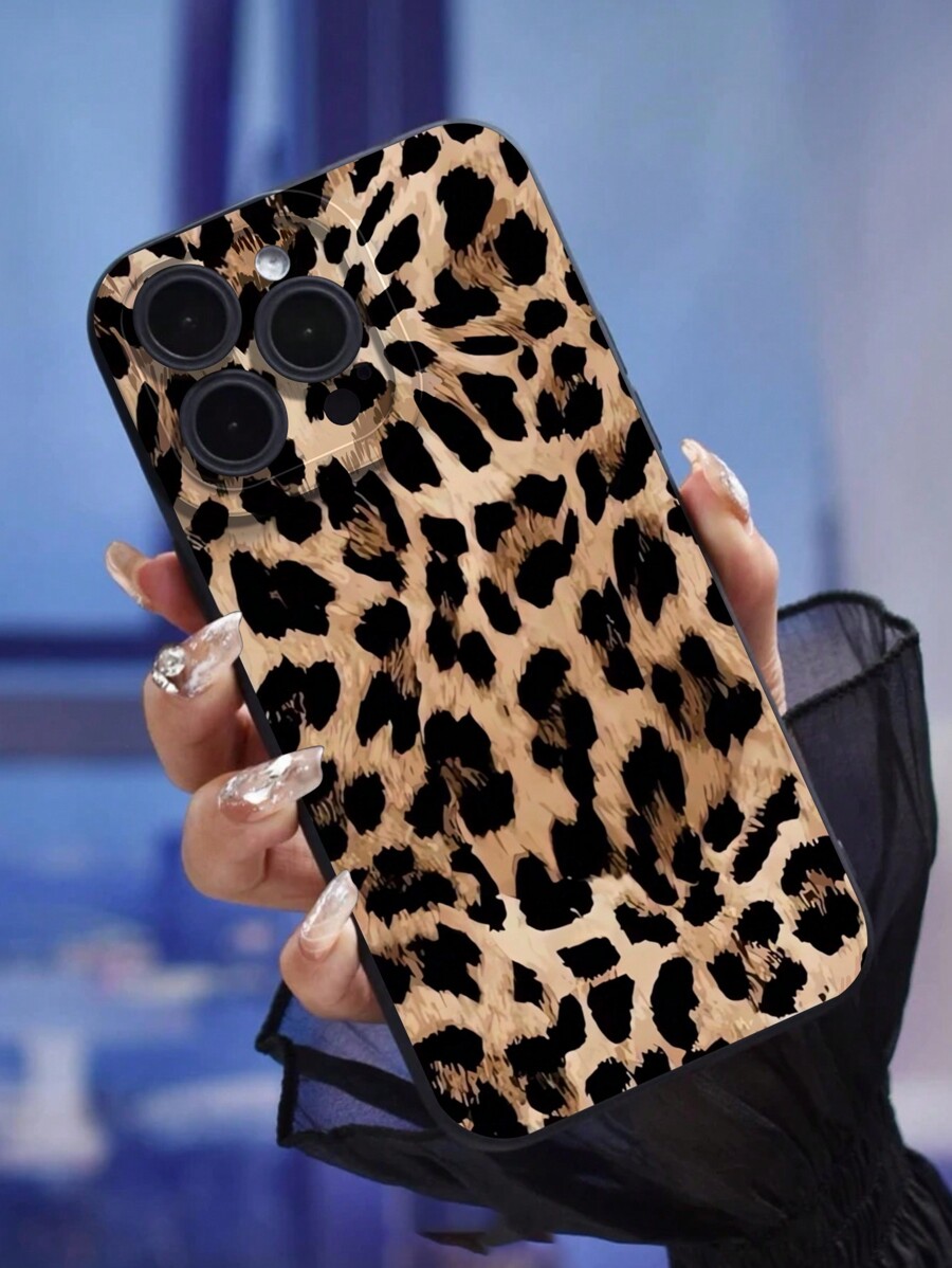 Cheetah Print Apple Tortoise Shell Phone Case Cheetah 1pc Black & Full Screen Leopard Print ...
