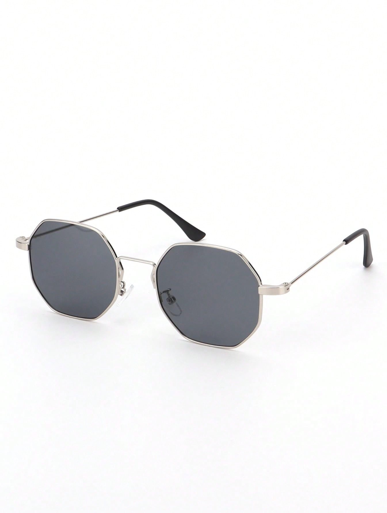 1pc Unisex Silver Frame Black Lens Sunglasses, Stainless Steel Frame ...
