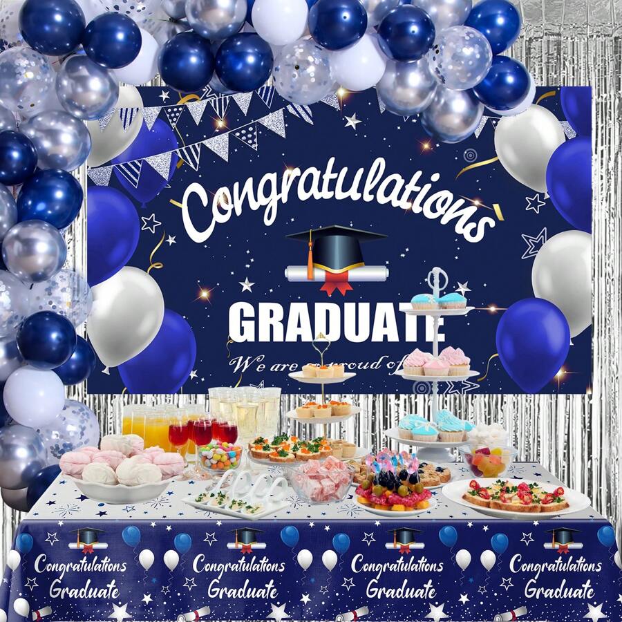 Graduation Decorations Class Of 2024, Navy Blue And Silver Graduation ...