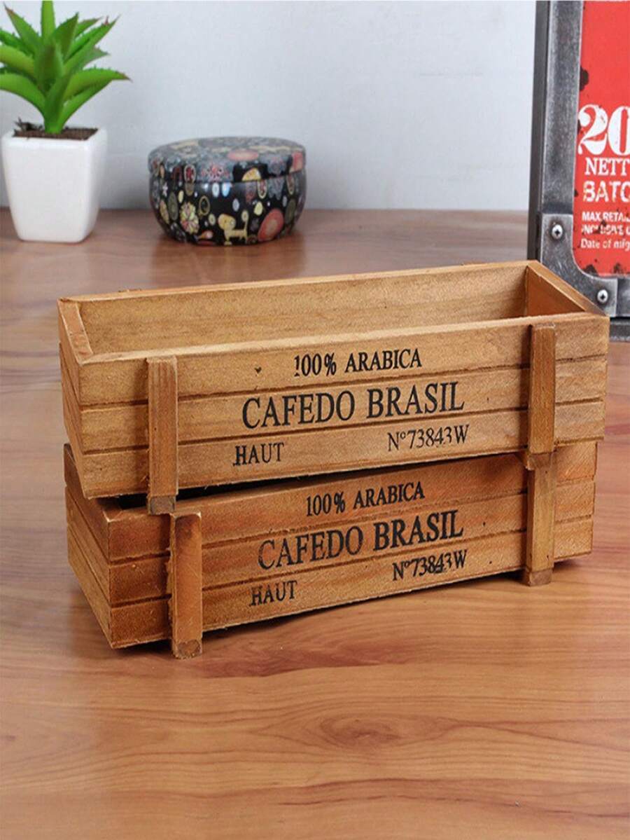 A Pine Colored Succulent Clutter Sorting And Storage Box, Desktop ...