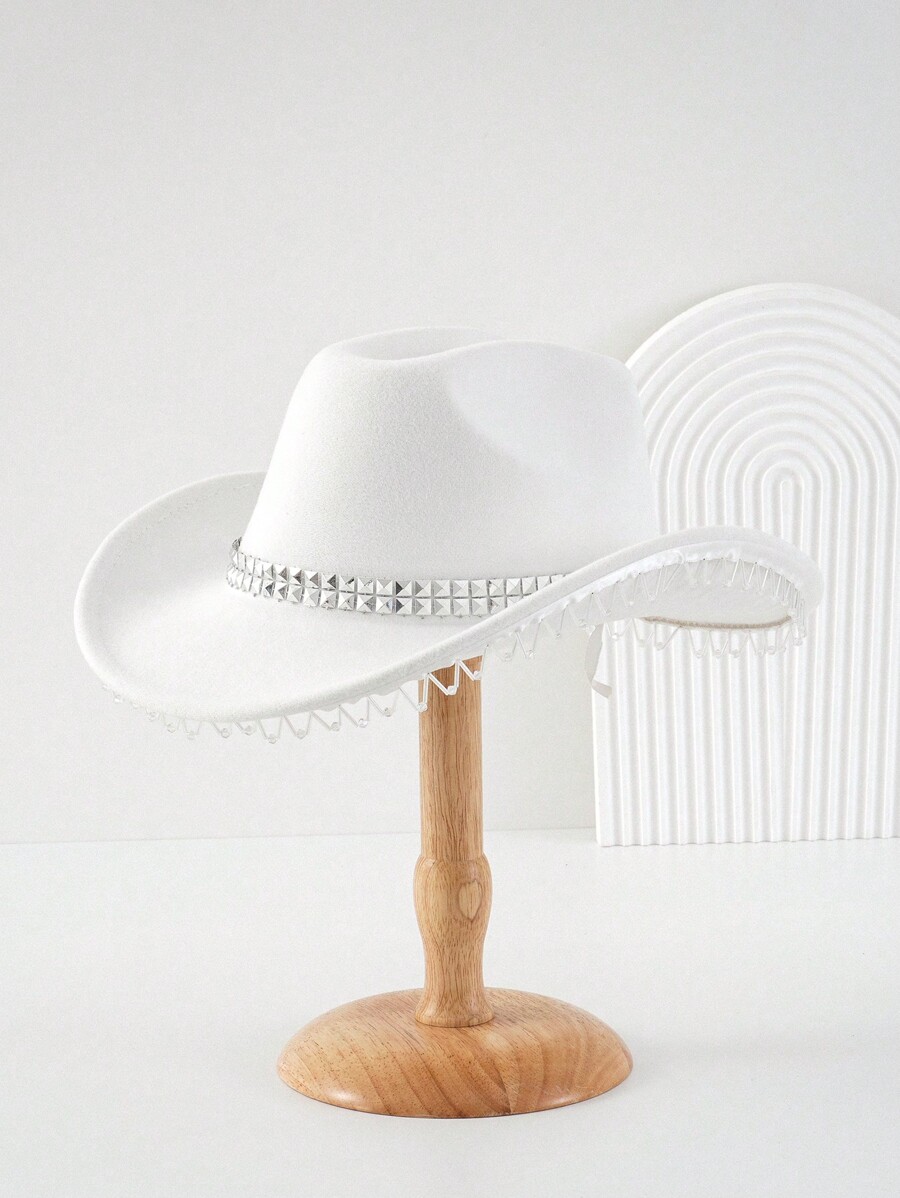 1PC Women Solid Color Shiny Bling Wide Brim Cowboy Hat With Unique And ...
