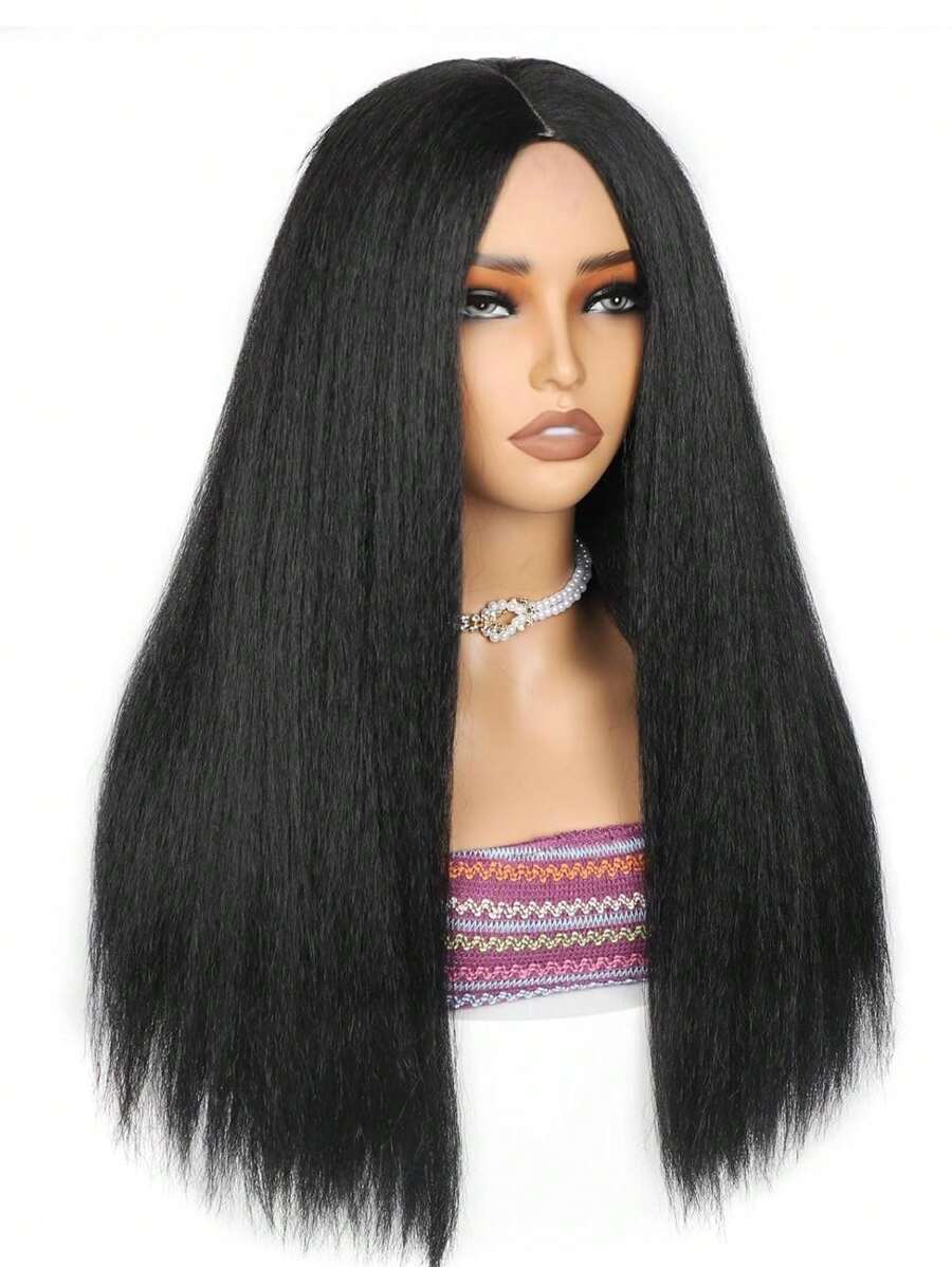 Yaki Straight Wig For 24 Inch Black Glueless Blow Out Wig Wear And Go ...