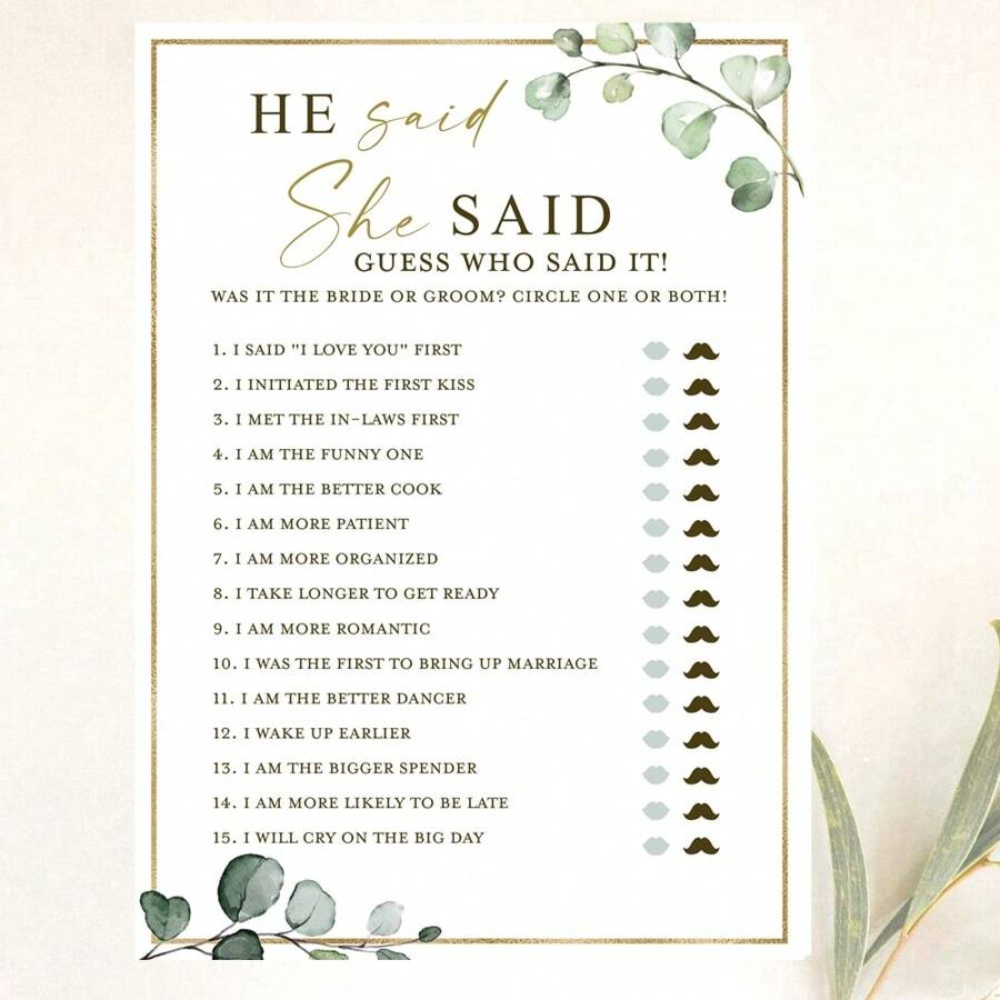 20 Pcs Bridal Shower Games, He Said She Said Game Bridal Word Scramble ...