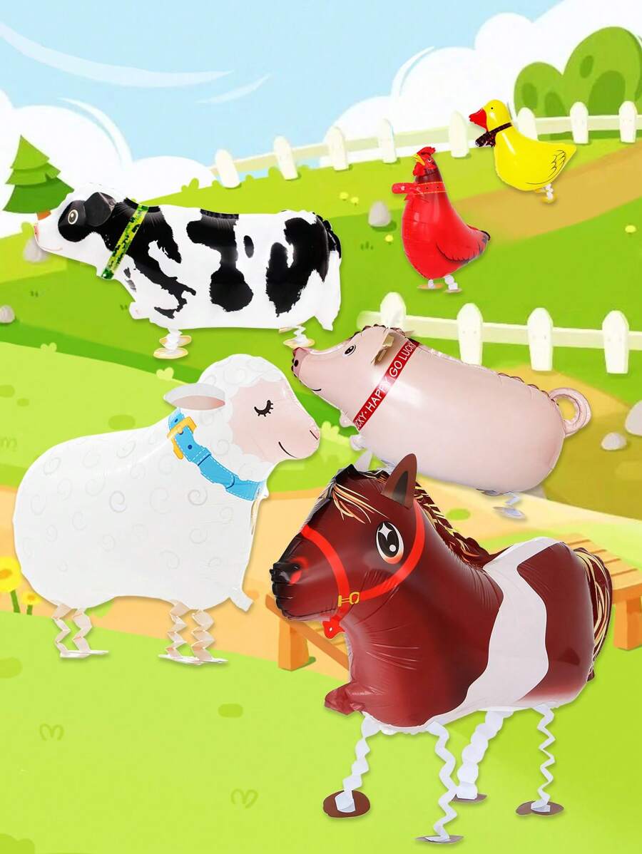 6pcs Animal Walking Balloons, Suitable For Animal Farm Theme Party ...