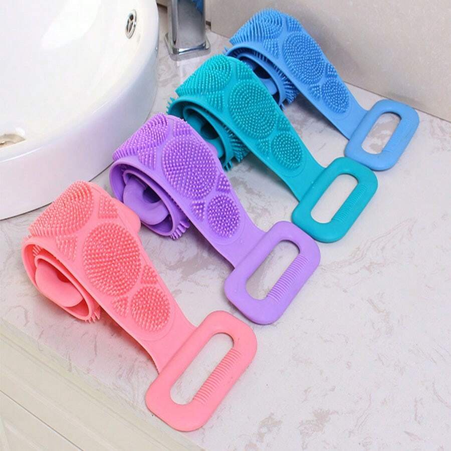 1pc Silicone Bath Brush Massage Scrubber Body Wash Back Scrub Double Sided Long Rubbing Strip