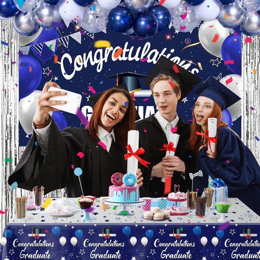 Graduation Decorations Class Of 2024, Navy Blue And Silver Graduation ...