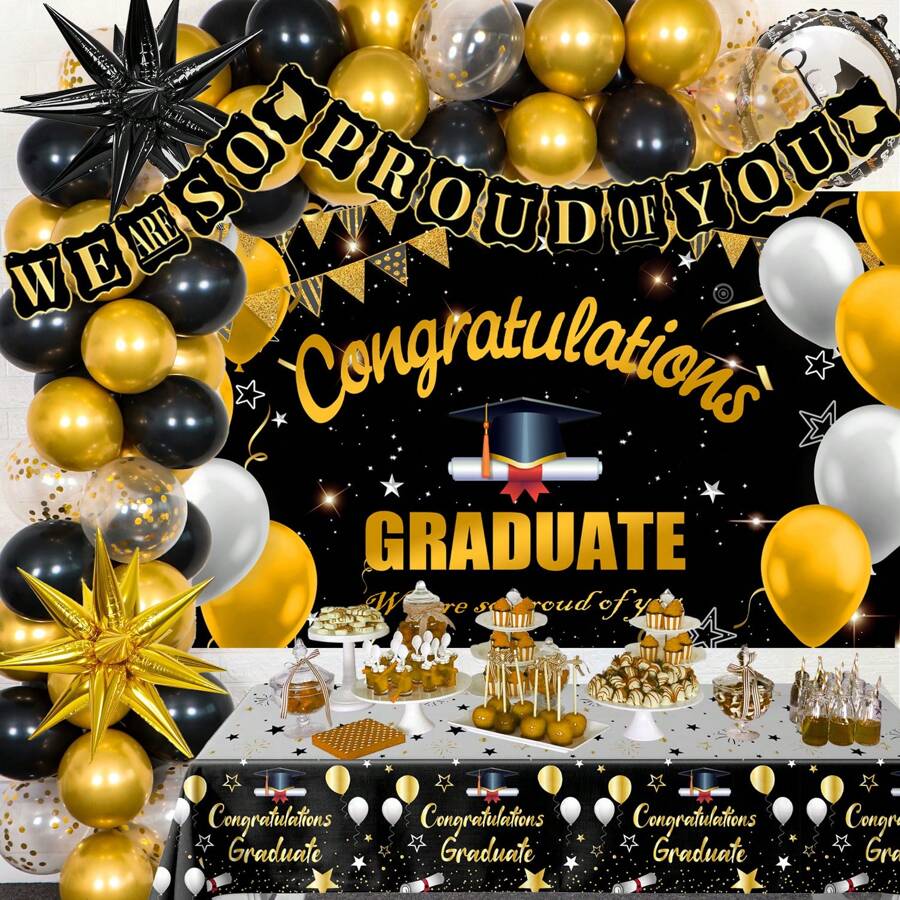 Graduation Decorations Class Of 2024, Black And Gold Graduation ...
