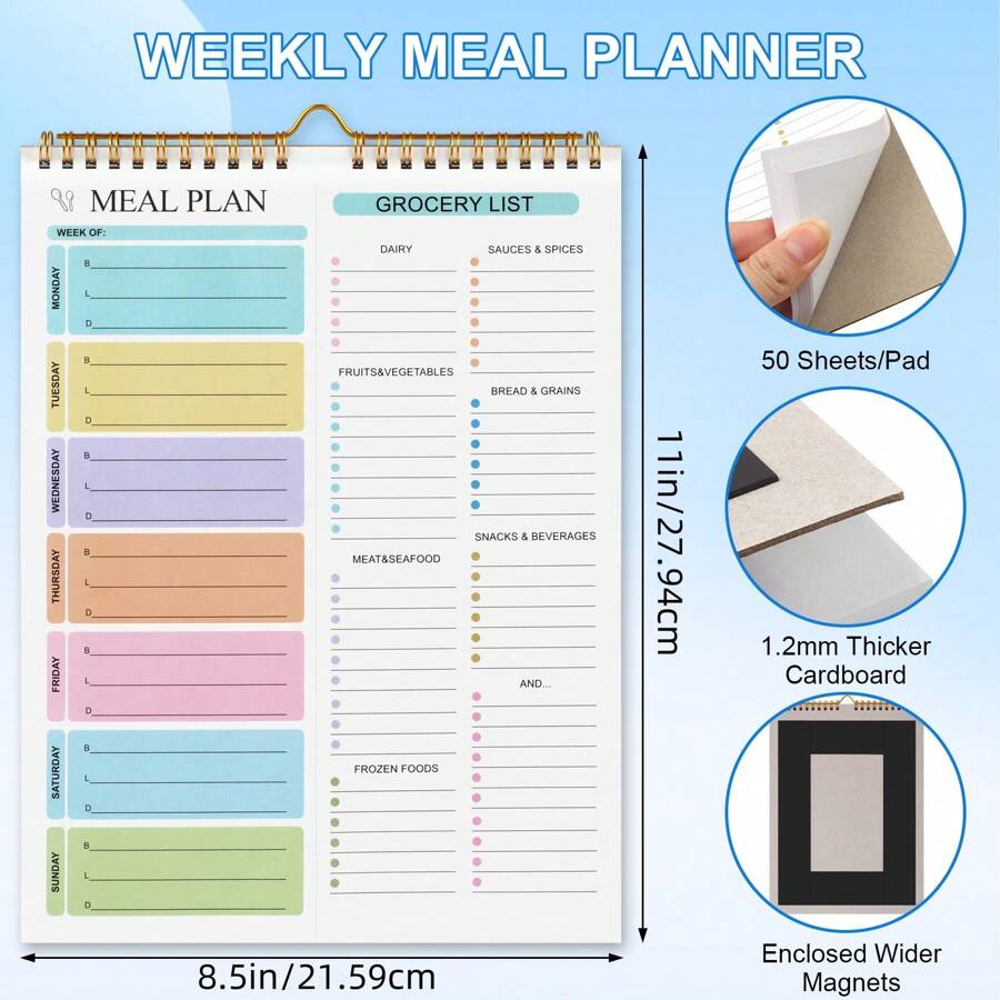 Weekly Meal Planner Notebook 8.5x11", 50 Sheets Weekly Meal Planner ...