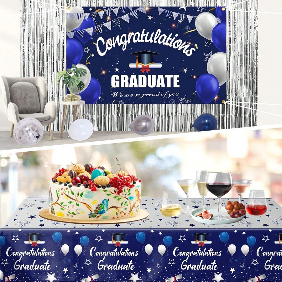 Graduation Decorations Class Of 2024, Navy Blue And Silver Graduation ...