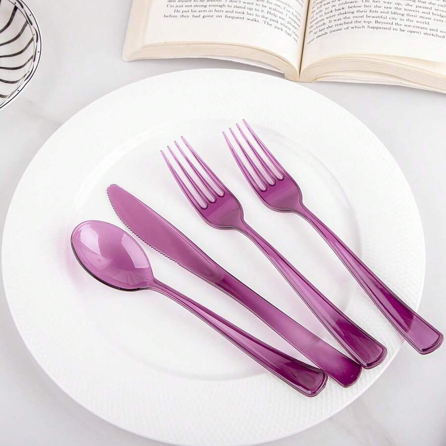 WDF 180 Pieces Resuable Purple Plastic Silverware - Clear Purple ...