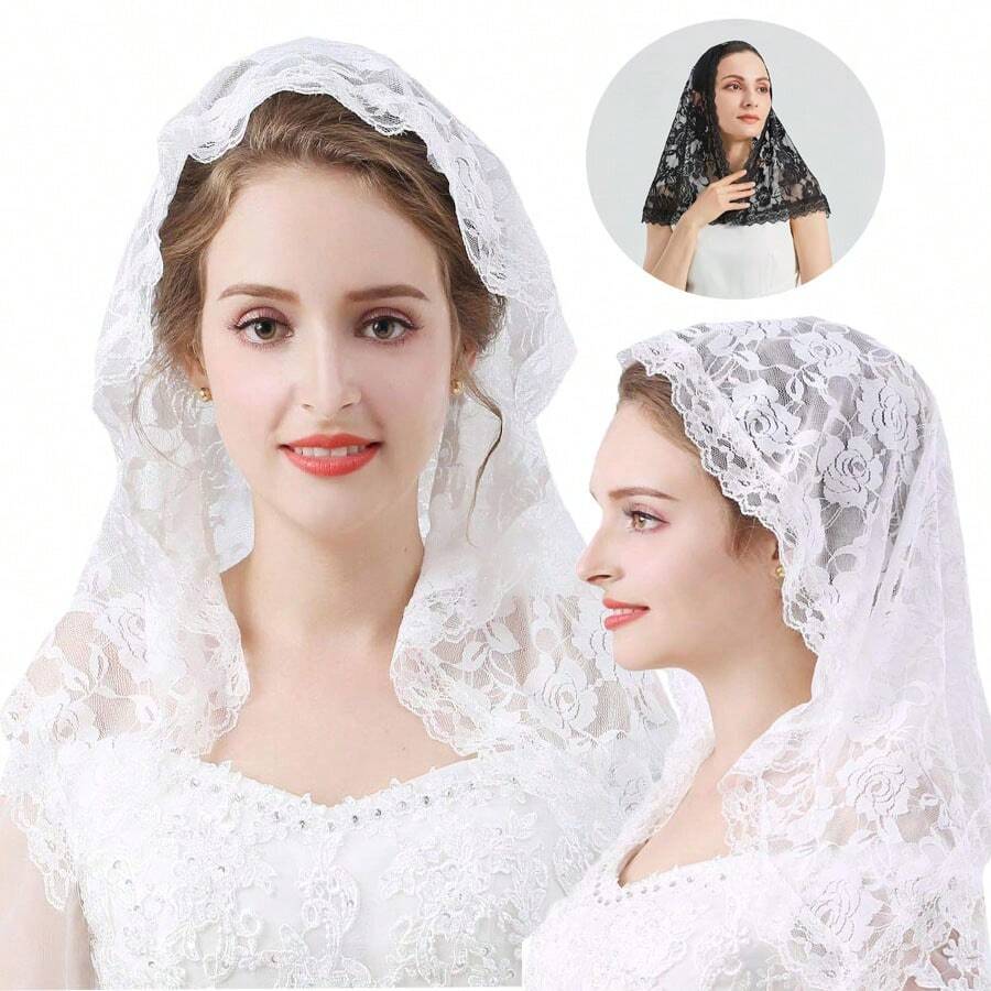 2 Lace Mantilla Catholic Exquisite Veil, This Veil With Delicate Floral ...