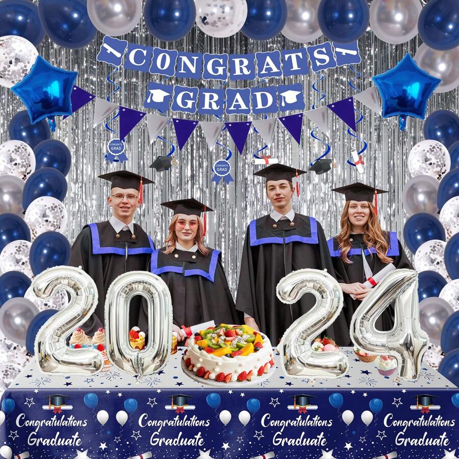 Graduation Decorations Class Of 2024, Navy Blue Graduation Decorations ...