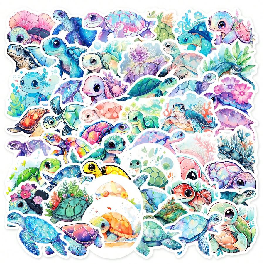 50 PCS Sea Turtle Stickers, Cute Ocean Vinyl Waterproof Stickers For ...