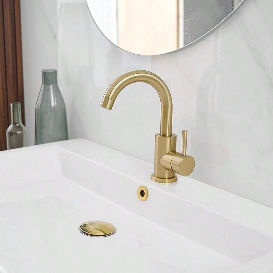 304 Stainless Steel Gold Brushed Kitchen Faucet, Cold & Hot Water Mixer ...