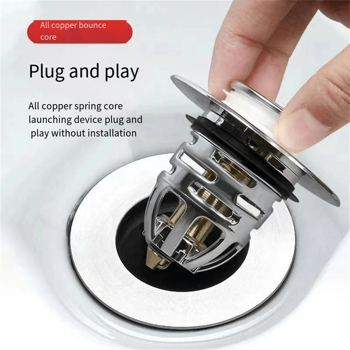 Universal Pop-Up Drain Stopper For Bathroom Sink, Basin, Copper Core ...