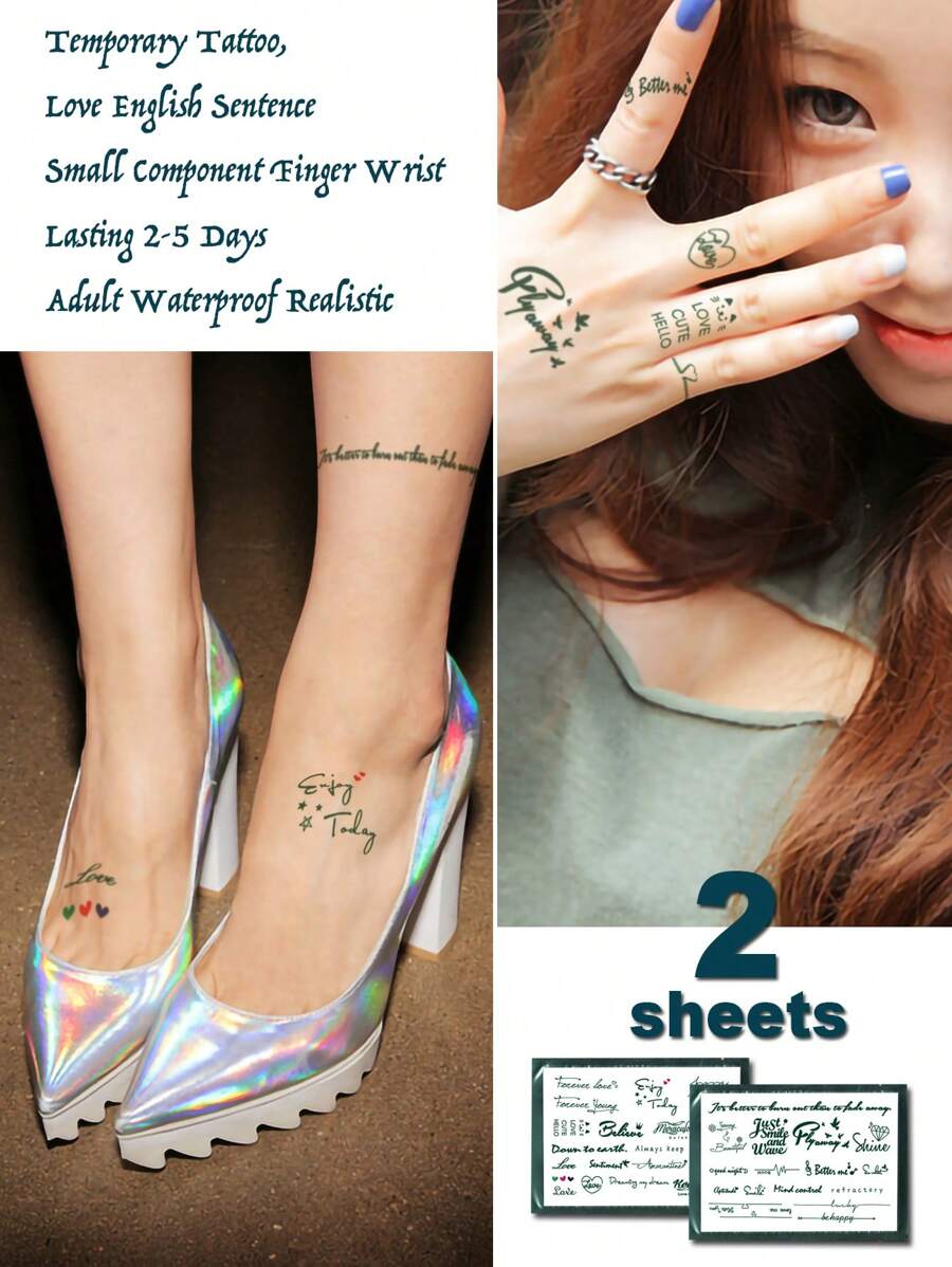Temporary Tattoo, Love English Sentence Small Component Finger Wrist ...